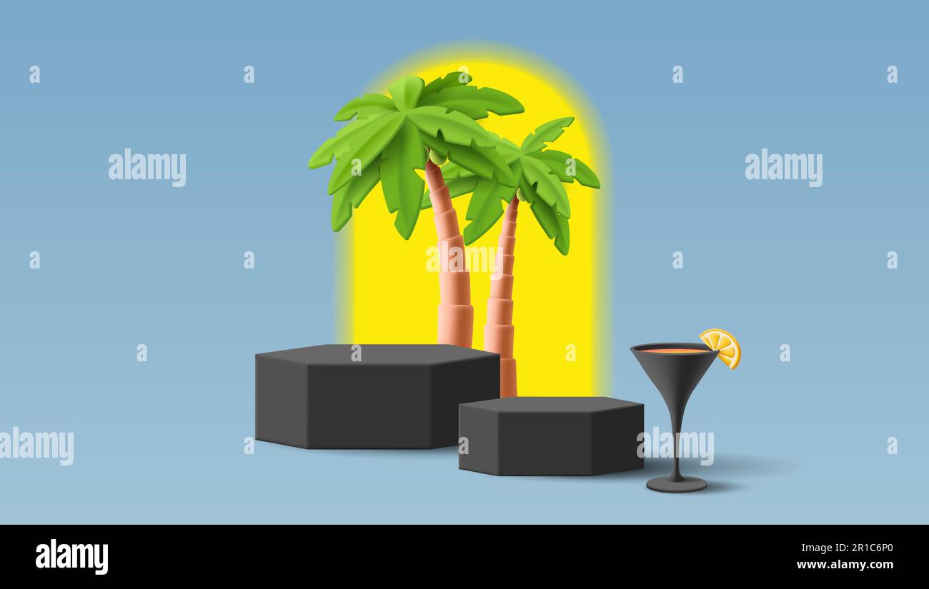 Summer cocktail disco party composition with 3D plastic cosmopolitan ...