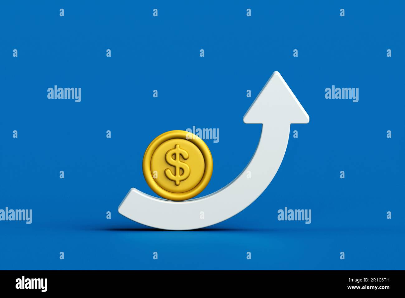 White curved arrow with money rising trend Interest percentage increase ...