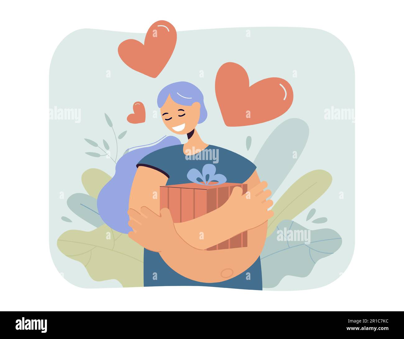 Happy woman hugging gift Cut Out Stock Images & Pictures - Alamy