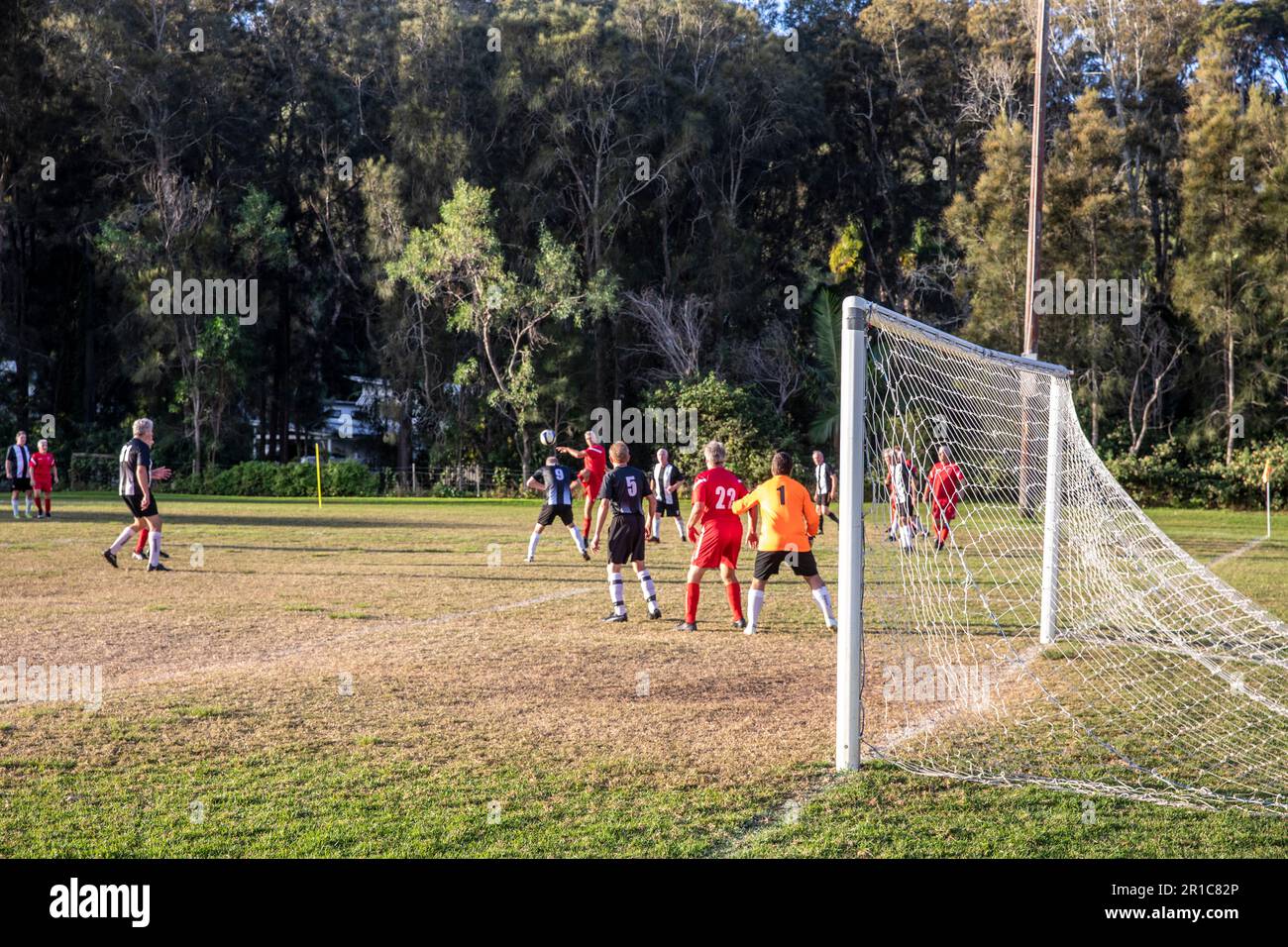 Over 45's grassroots football in Australia goalkeeper and defenders ...