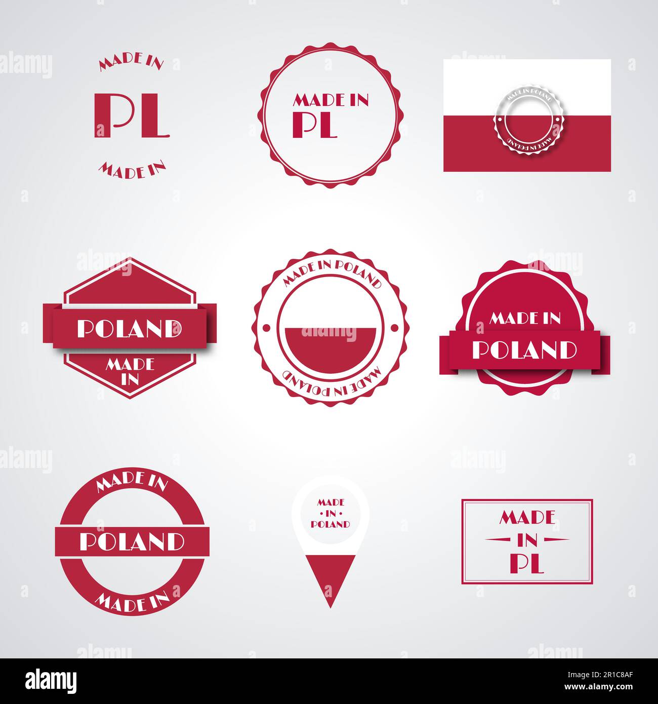 Set of various Made in Poland labels isolated on white background ...