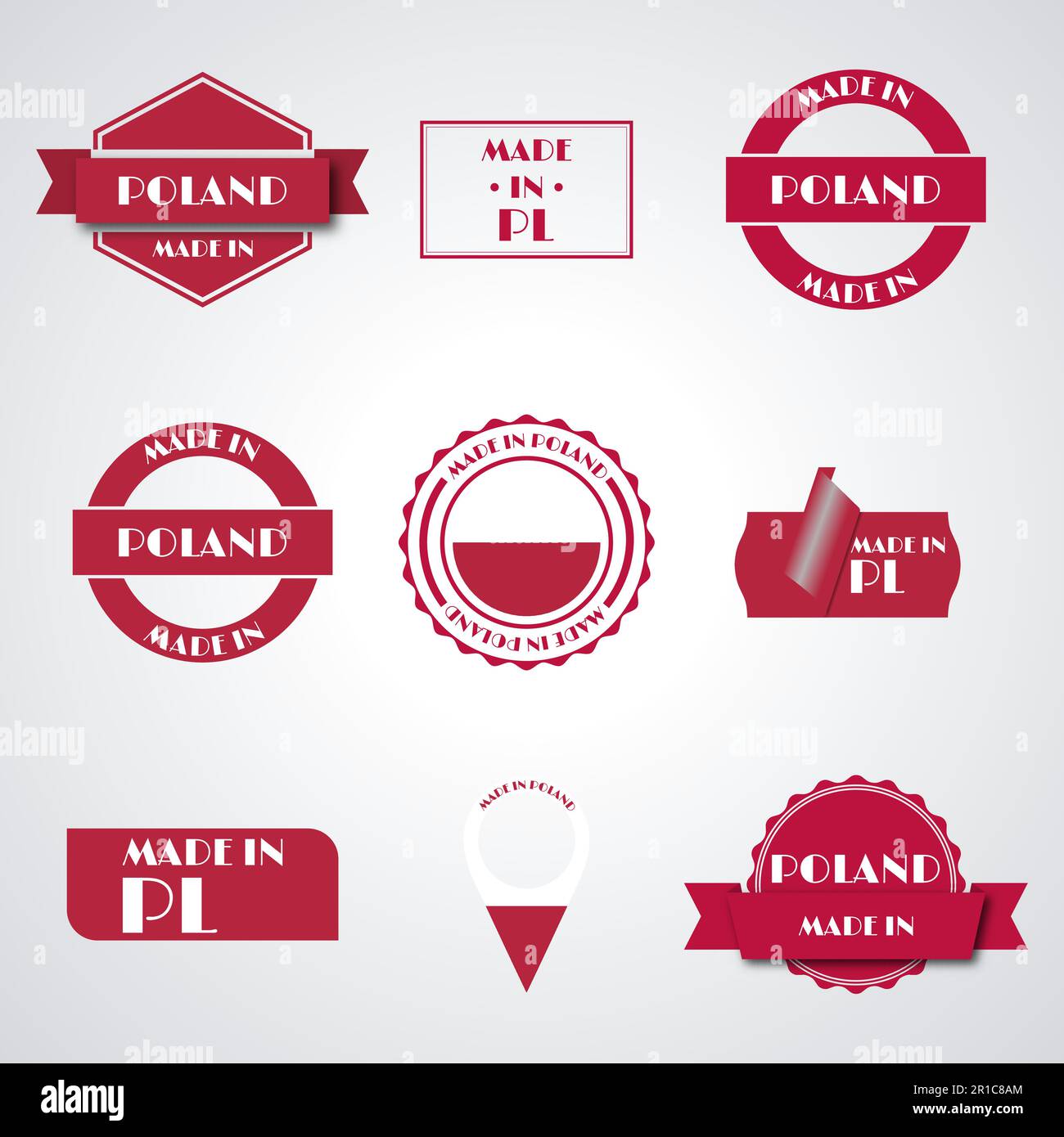 Set of various Made in Poland labels isolated on white background ...