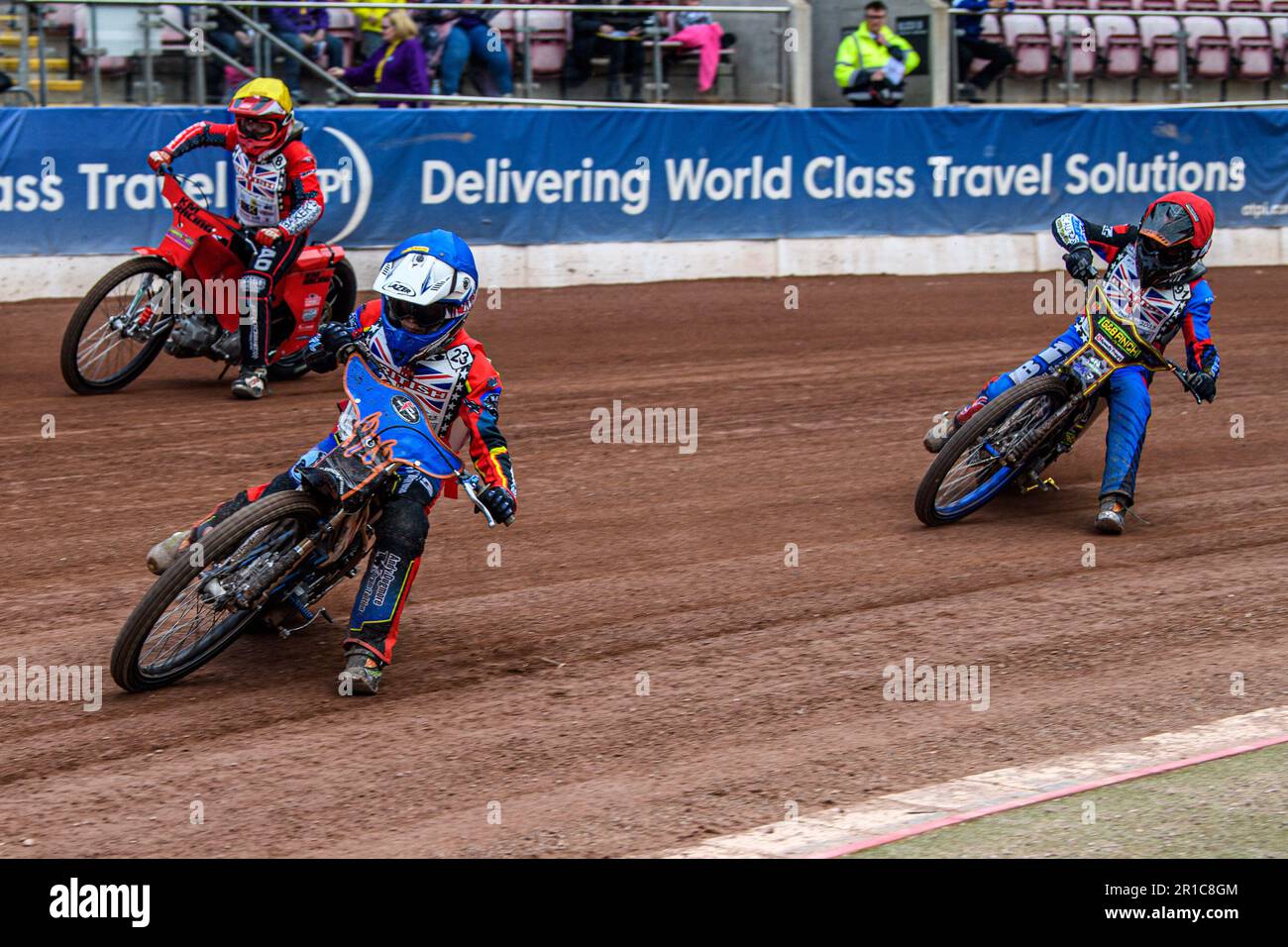 Manchester, UK. 12th May 2023. Harry Fletcher (Blue) leads Oliver Binns ...