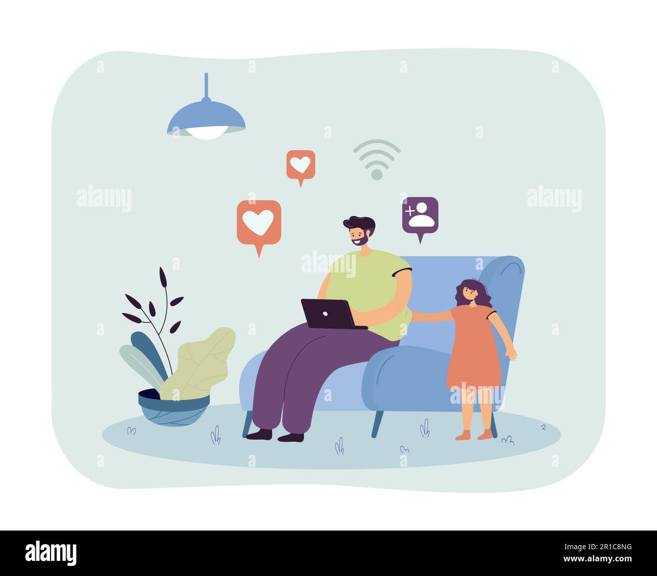Father surfing internet and ignoring daughter Stock Vector Image & Art ...