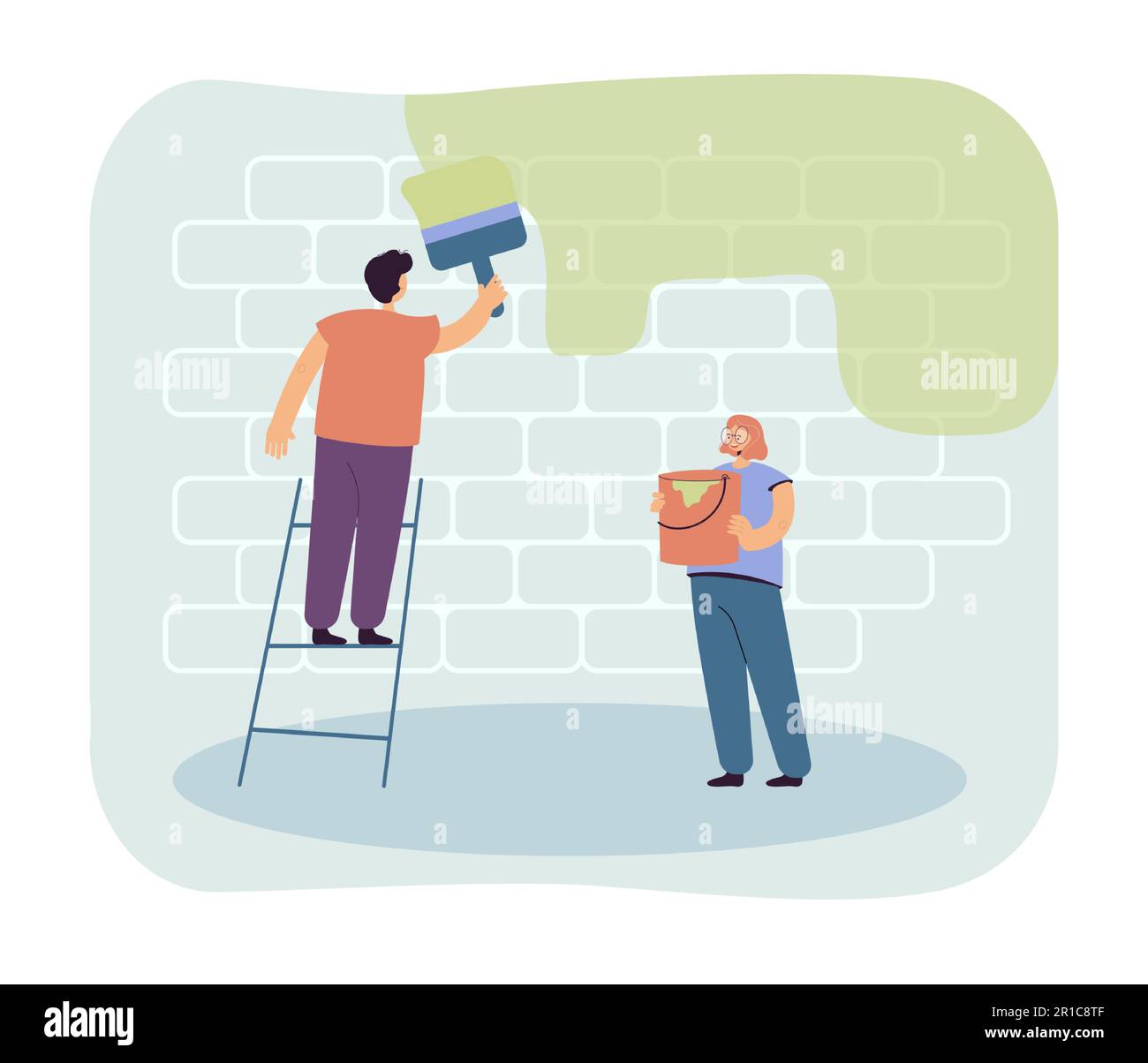 Cartoon couple painting wall together Stock Vector Image & Art - Alamy