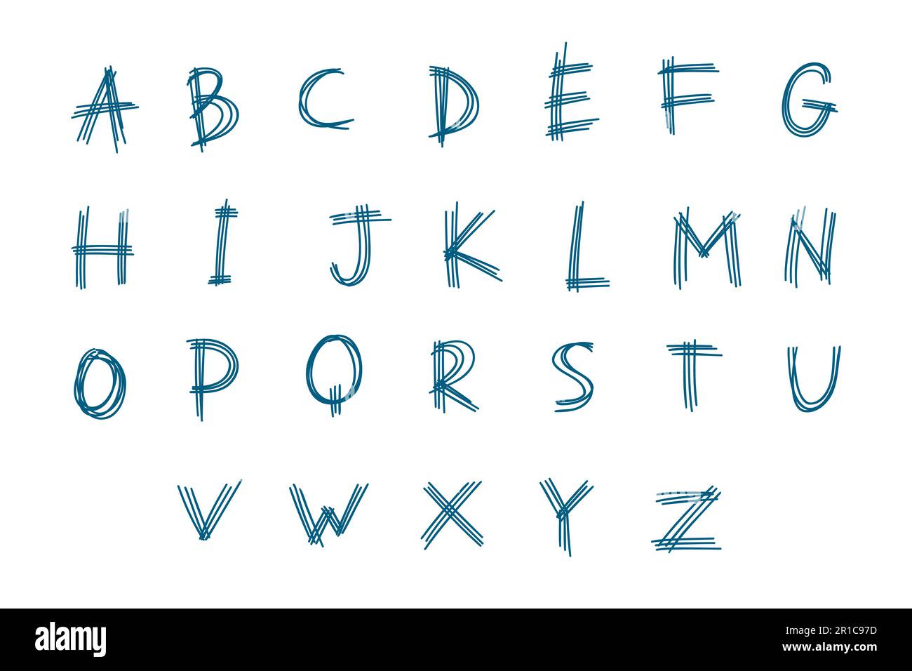 Loose lettering blue ink english latin abc alphabet font A to Z. Vector ...