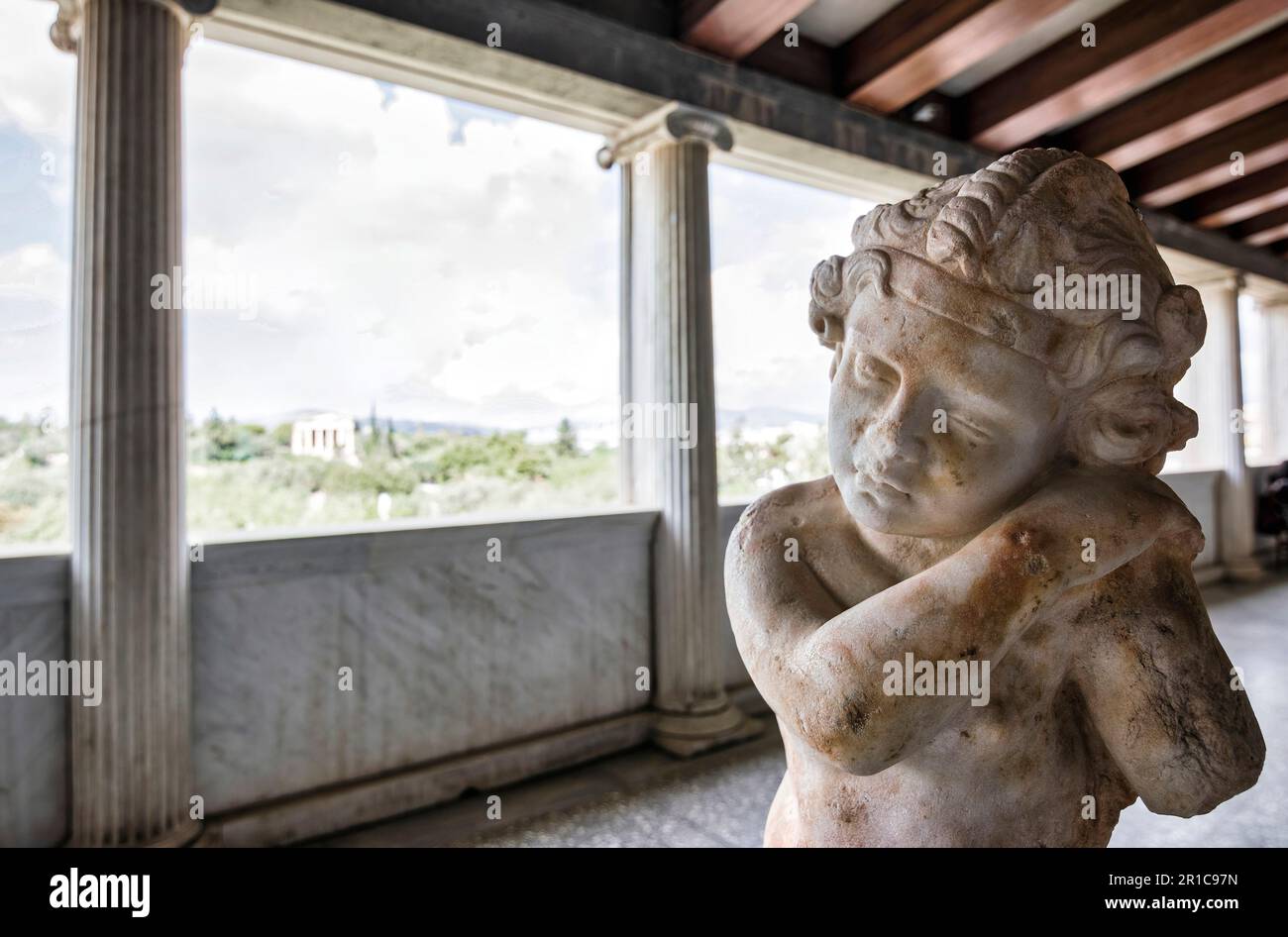 Ancient sculpture displayed at the Stoa of Attalos, Athens, Greece ...