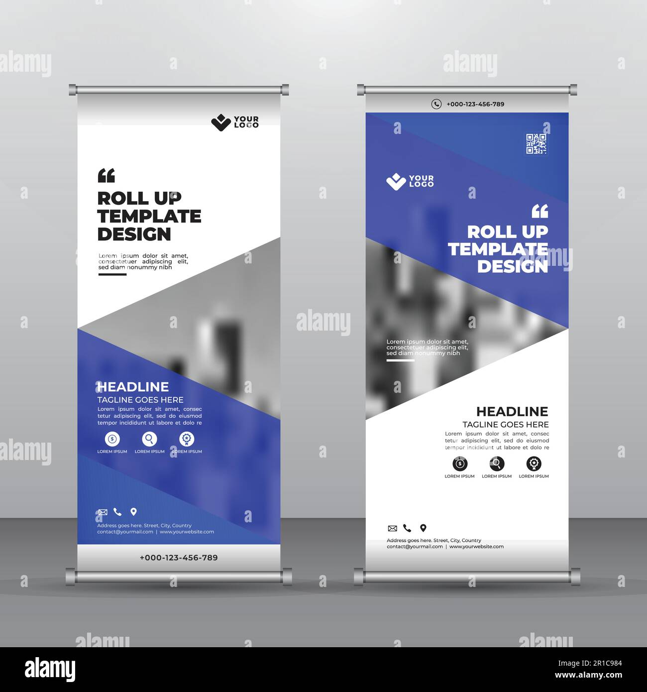 Blue Abstract Shapes Roll-Up Banner Design Vertical Template. vector ...