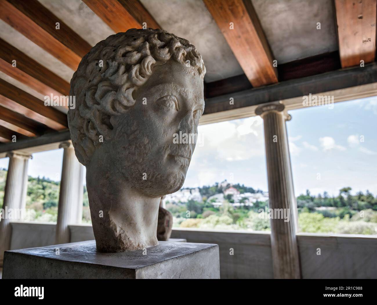 Ancient sculpture displayed at the Stoa of Attalos, Athens, Greece ...