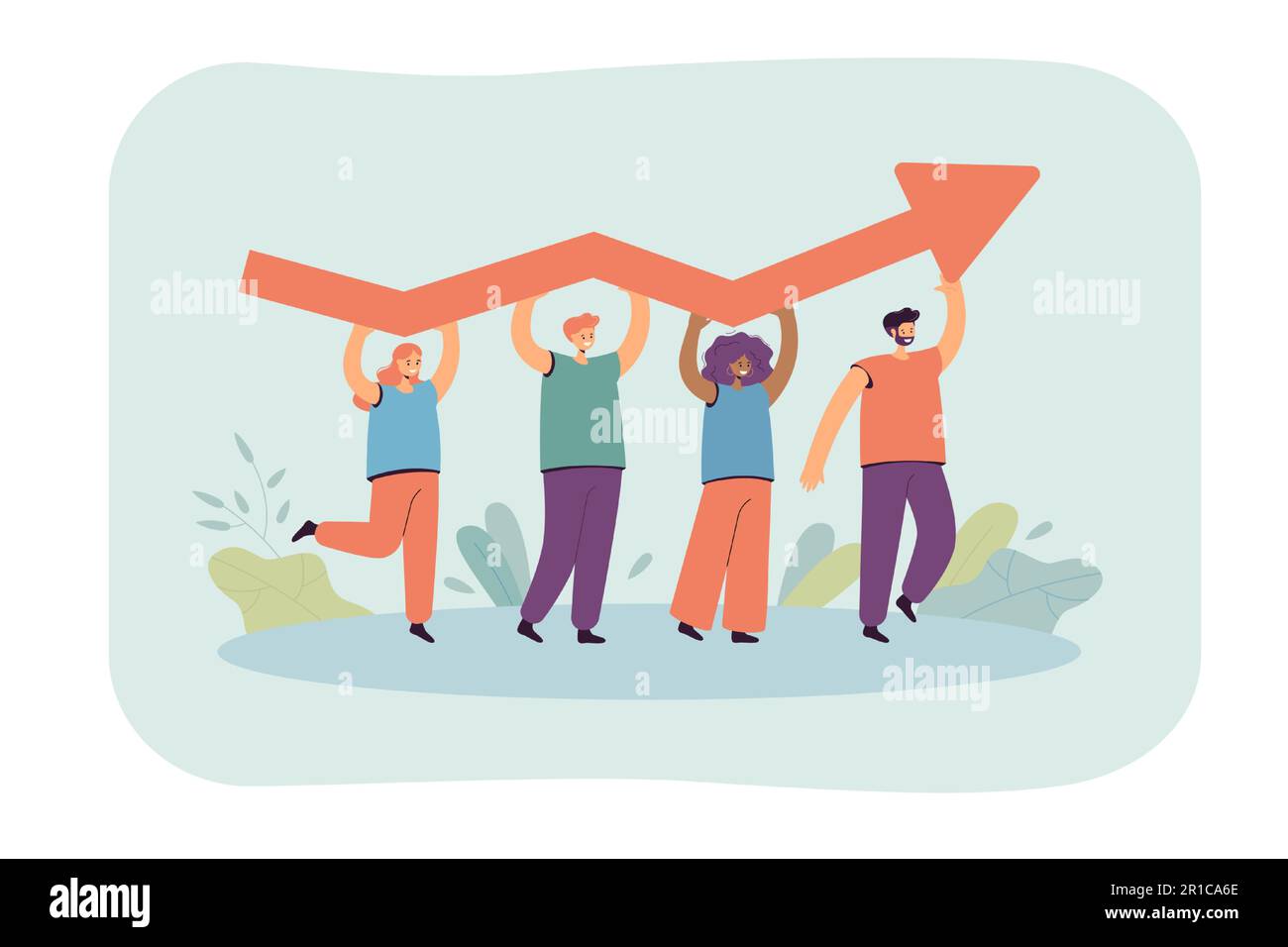 Tiny people holding growing arrow flat vector illustration Stock Vector ...