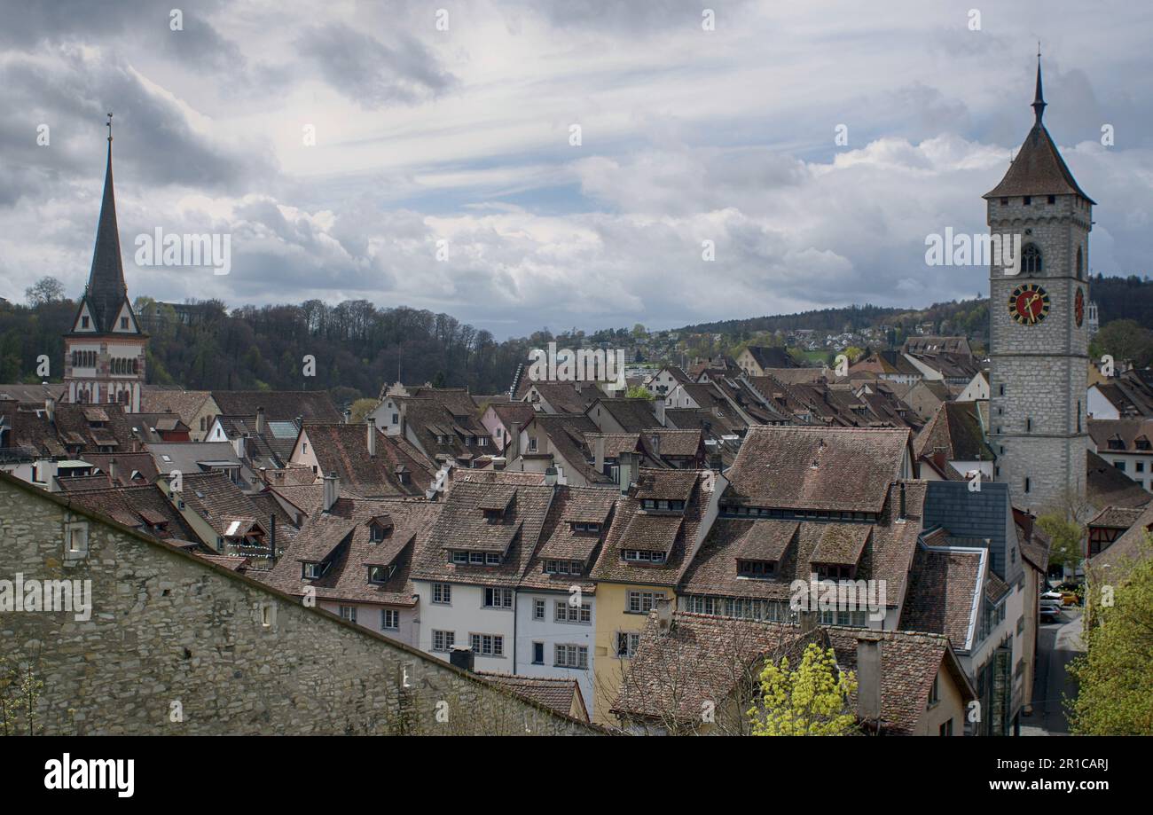 Switzerland, Schaffhausen overview of the medieval old town Stock Photo ...