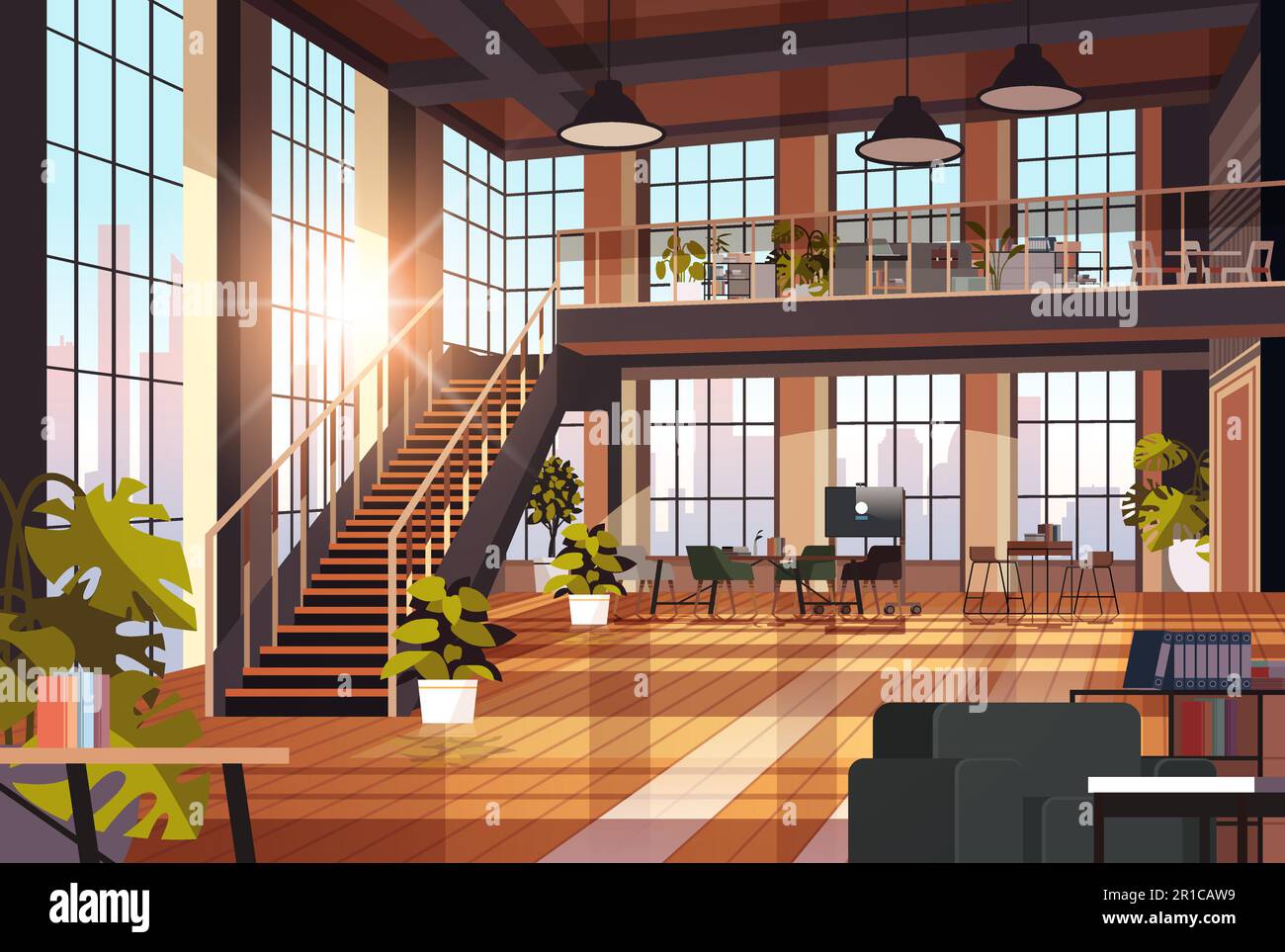 creative empty no people apartment modern loft interior of open space ...