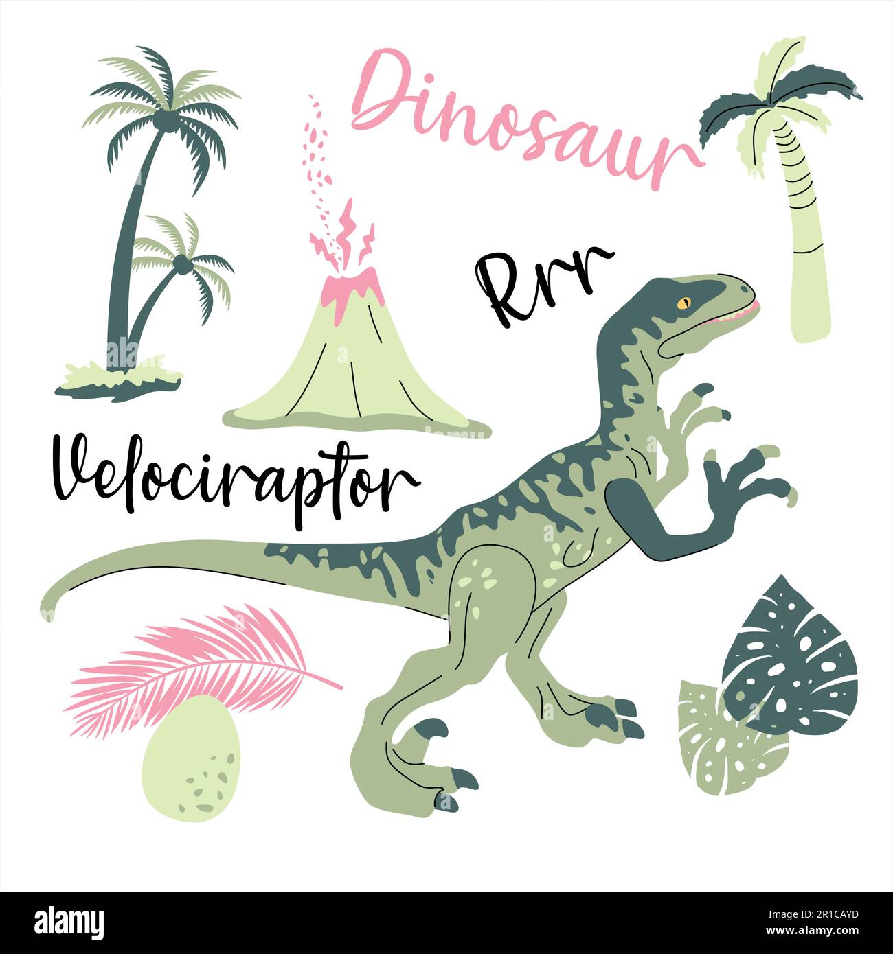 Cute dinosaur drawn as vector on white for kids fashion. Palm and ...