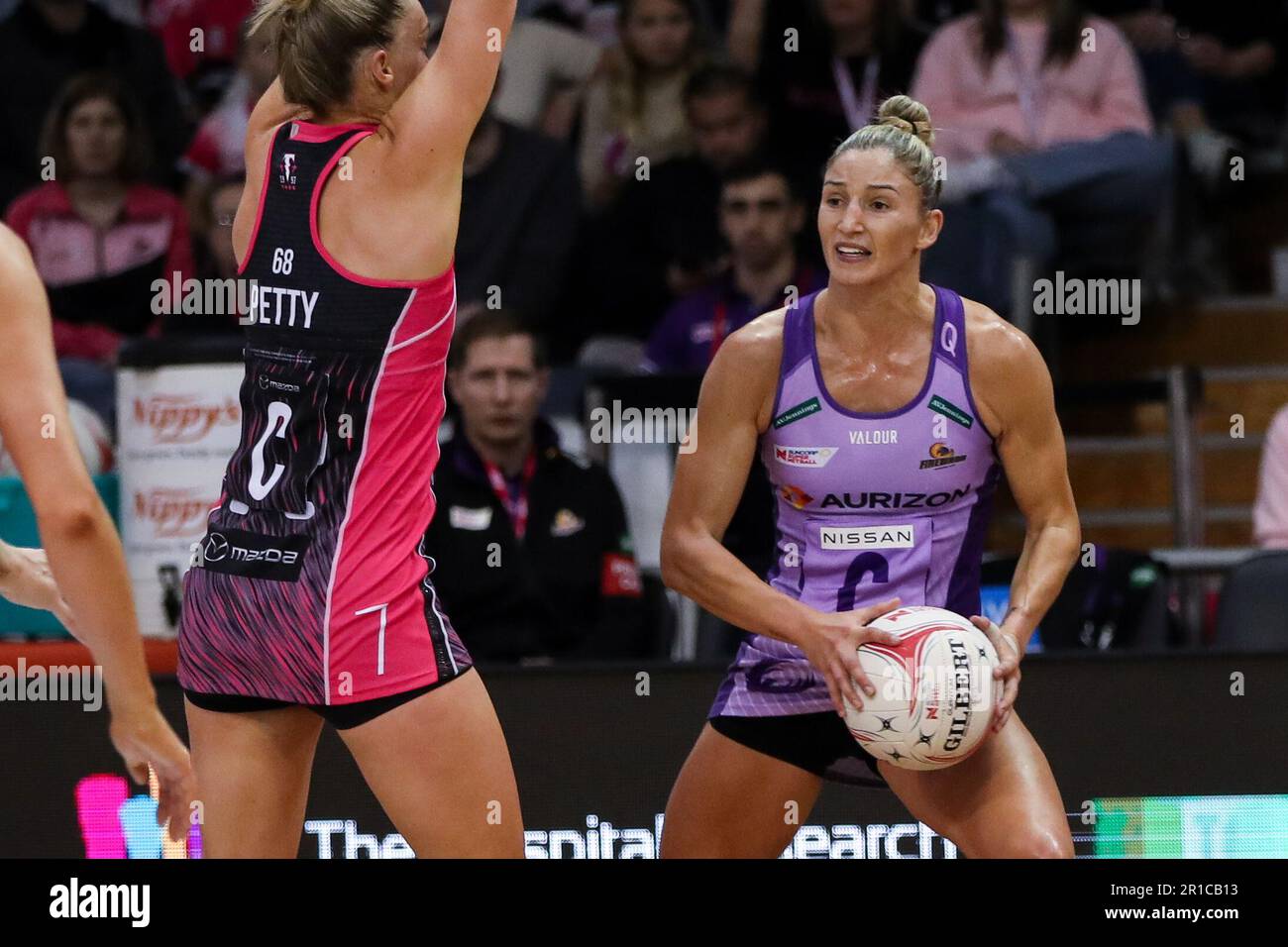 Kim Ravaillion of the Firebirds during the Super Netball Round 9 match ...