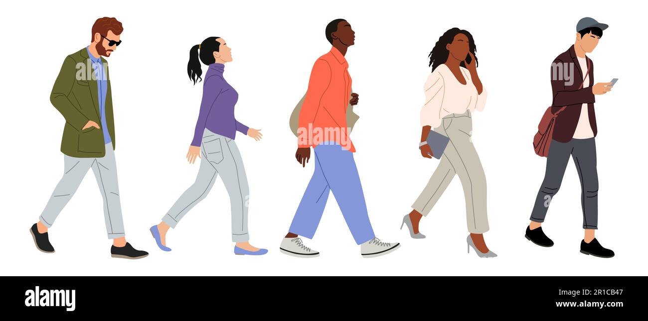 Set of different business people walking vector Stock Vector Image ...