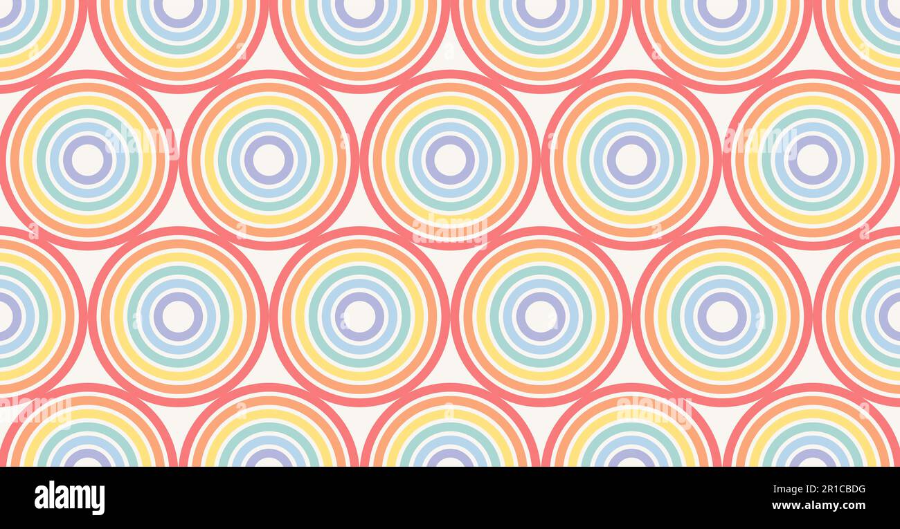 Abstract rainbow circles pattern. Geometric horizontal long background ...