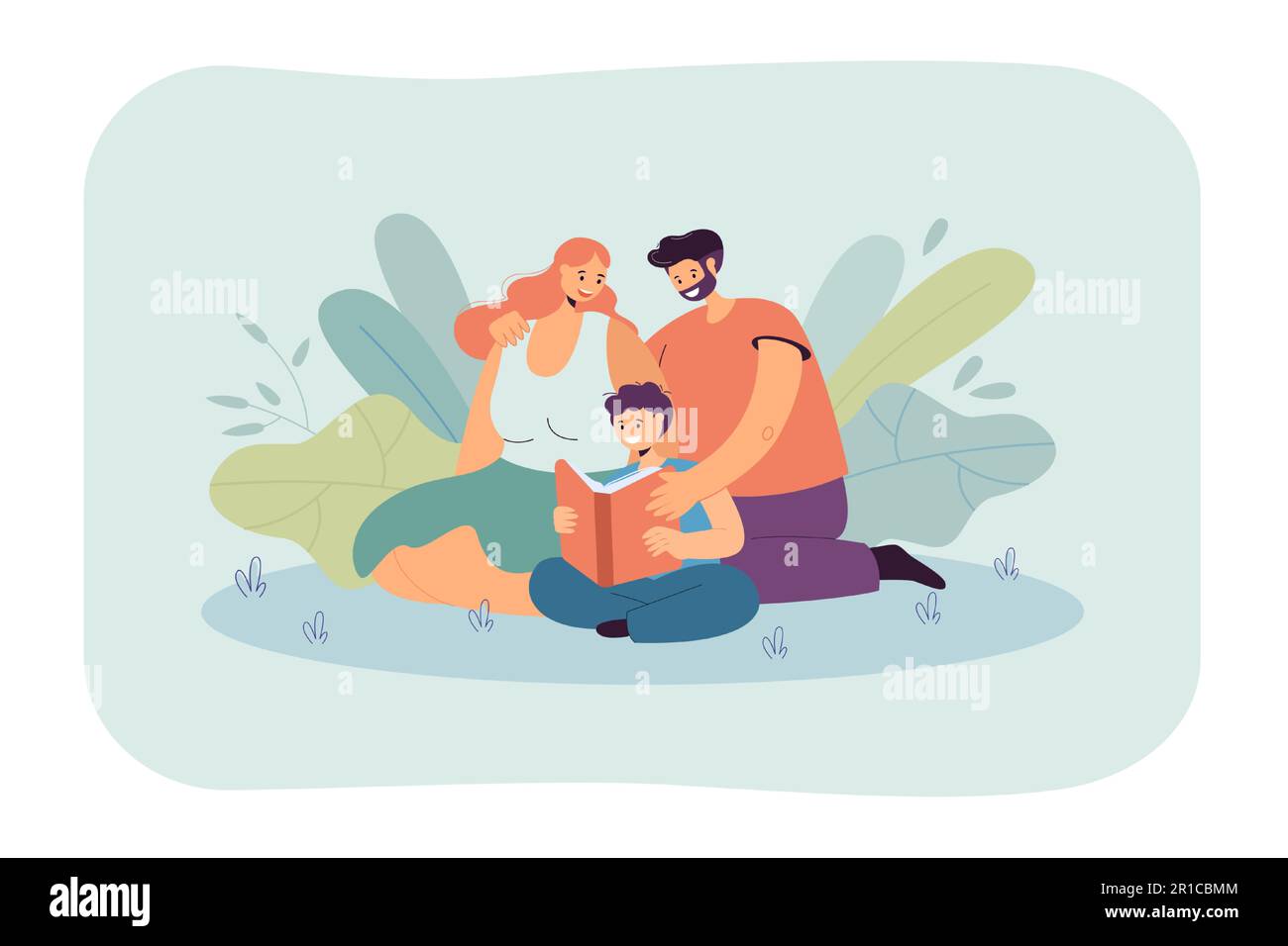 Family reading book together flat vector illustration Stock Vector ...