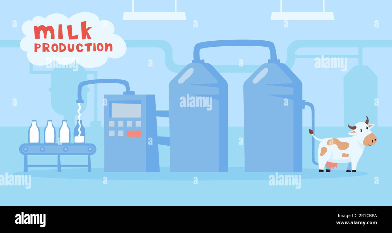 Cartoon cow character in milk factory vector illustration Stock Vector ...