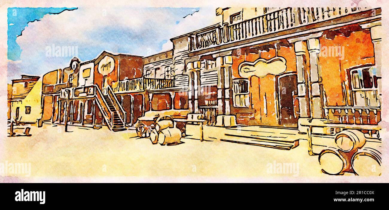 Creative illustration in vintage watercolor design - Wild West old ...