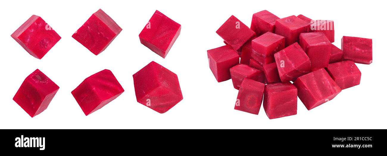 beetroot diced isolated on white background with full depth of field ...