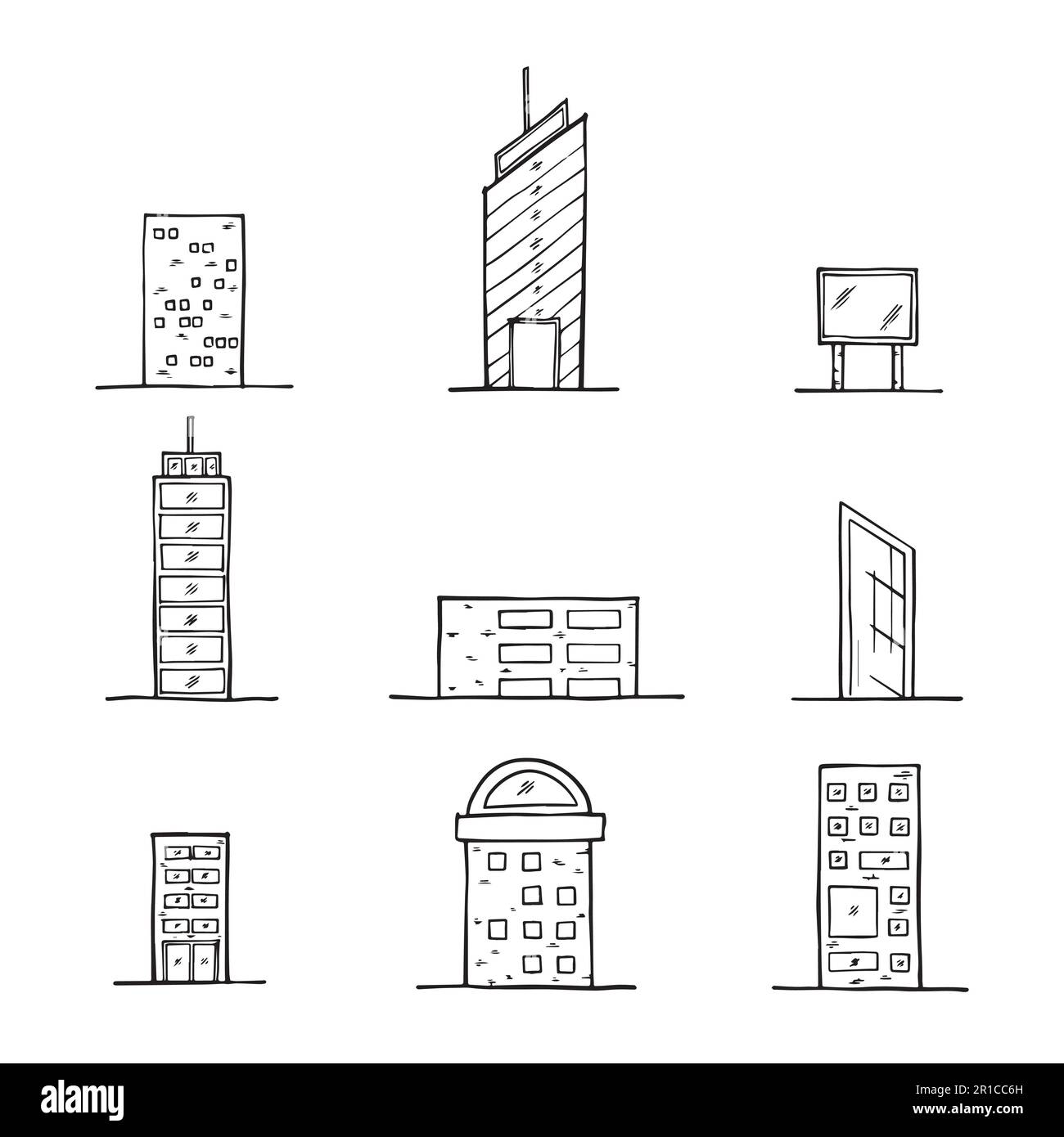 Set of Building Hand drawn graphic for Icon, Infographic design Stock ...
