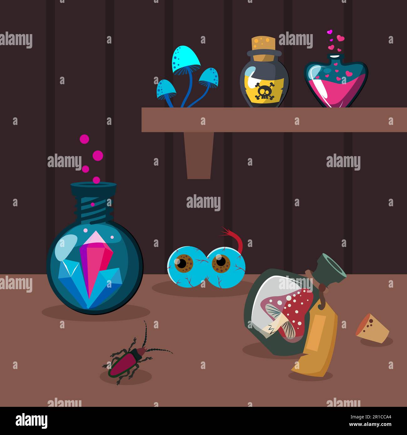 Various potion ingredients on brown background Stock Vector Image & Art ...