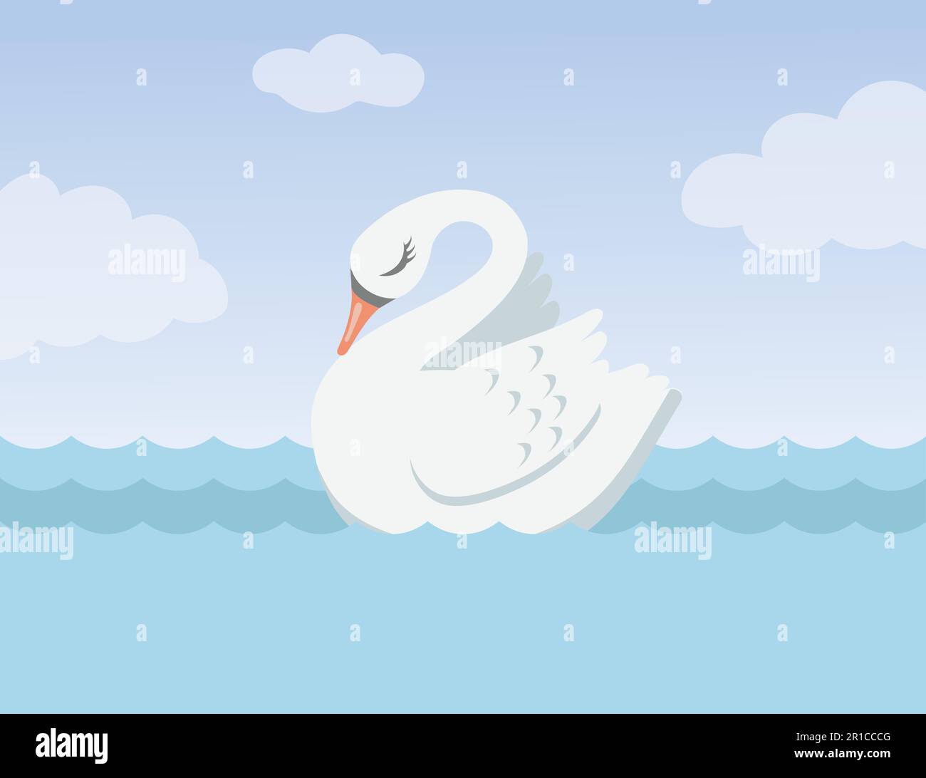 Beautiful white swan swimming alone cartoon vector illustration Stock ...