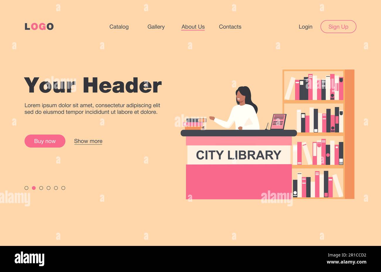 Female smiling librarian standing at counter Stock Vector Image & Art ...