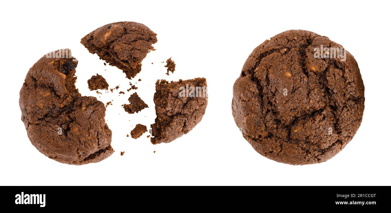 chocolate cookies broken isolated on white background with full depth ...