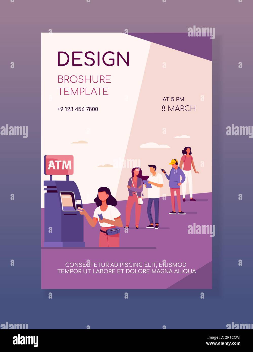 Queue of people standing for using ATM Stock Vector Image & Art - Alamy