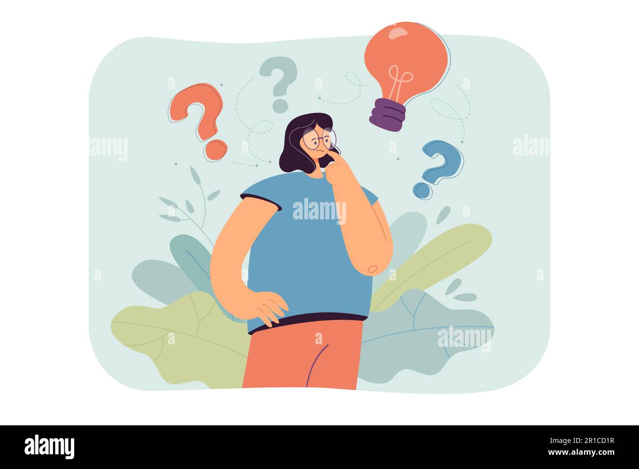 Woman thinking about idea flat vector illustration Stock Vector Image ...