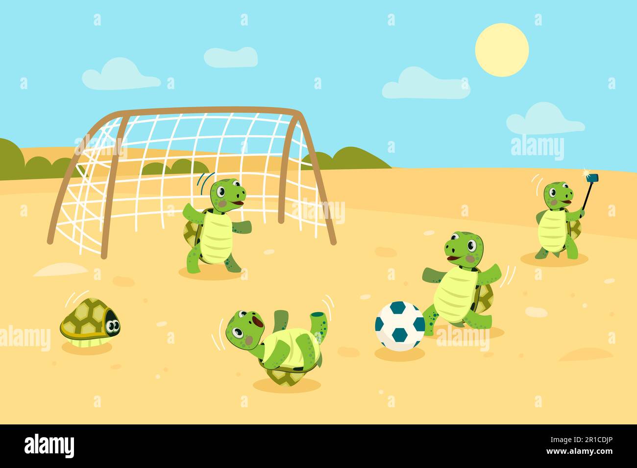 Cute little turtles having fun on sand beach together Stock Vector ...