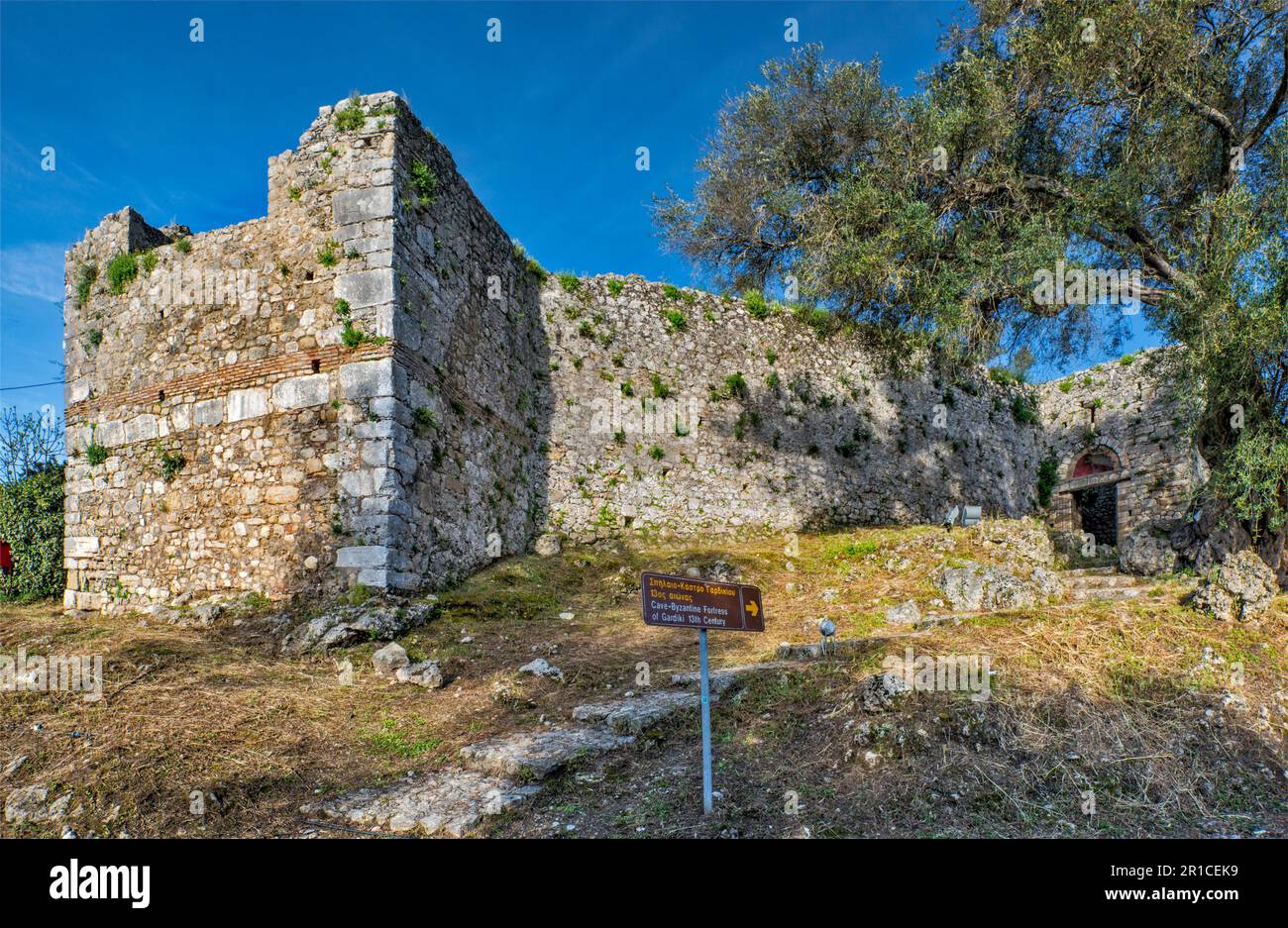Byzantine Castle of Gardiki, 13th century, main tower, entrance, Corfu ...