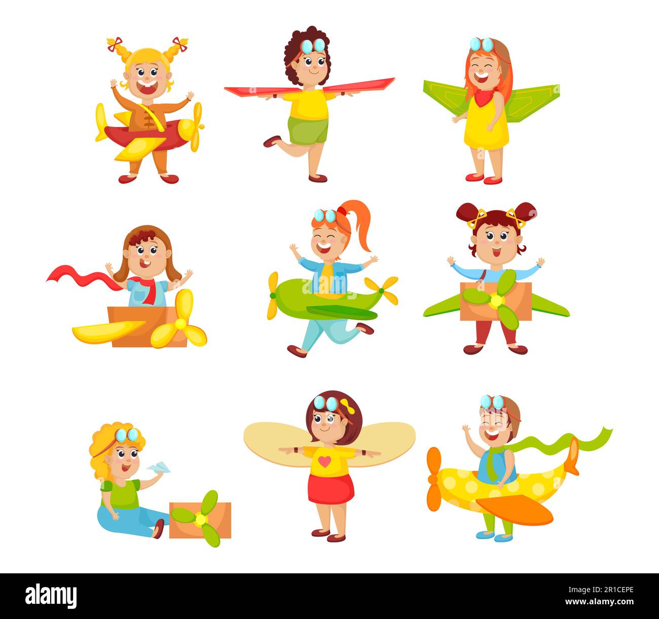 Set of cute funny little kids playing pilots Stock Vector Image & Art ...