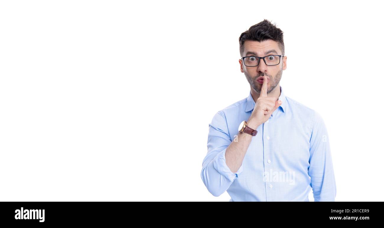 silent man keep secret with hush, copy space. silent man keep secret ...