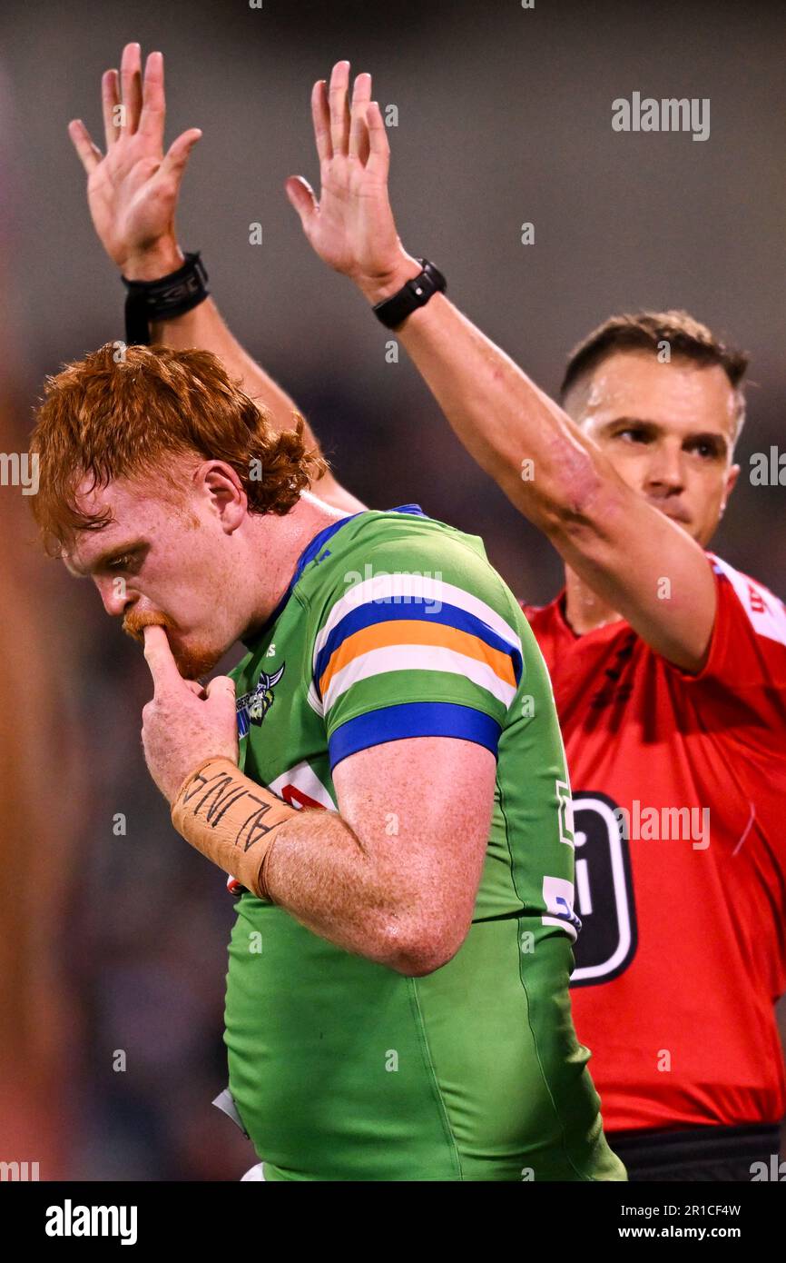 Corey Horsburgh of the Raiders is sin binned during the NRL Round 11 ...