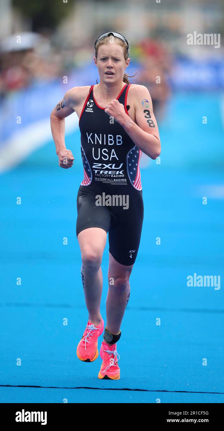 Taylor Knibb of United States, 3rd, crosses the finish line during ...