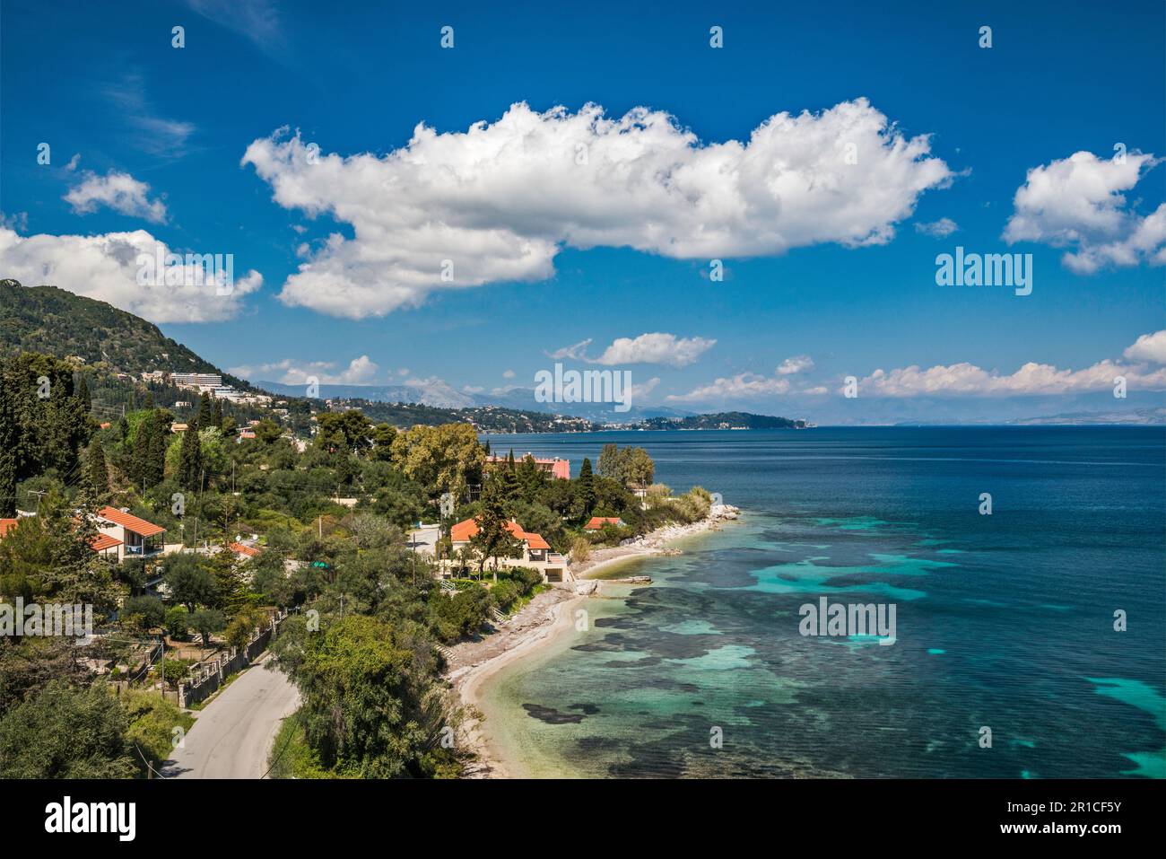 Ionian Sea coast at Corfu Channel, view from Casa Dei Venti hotel, near ...