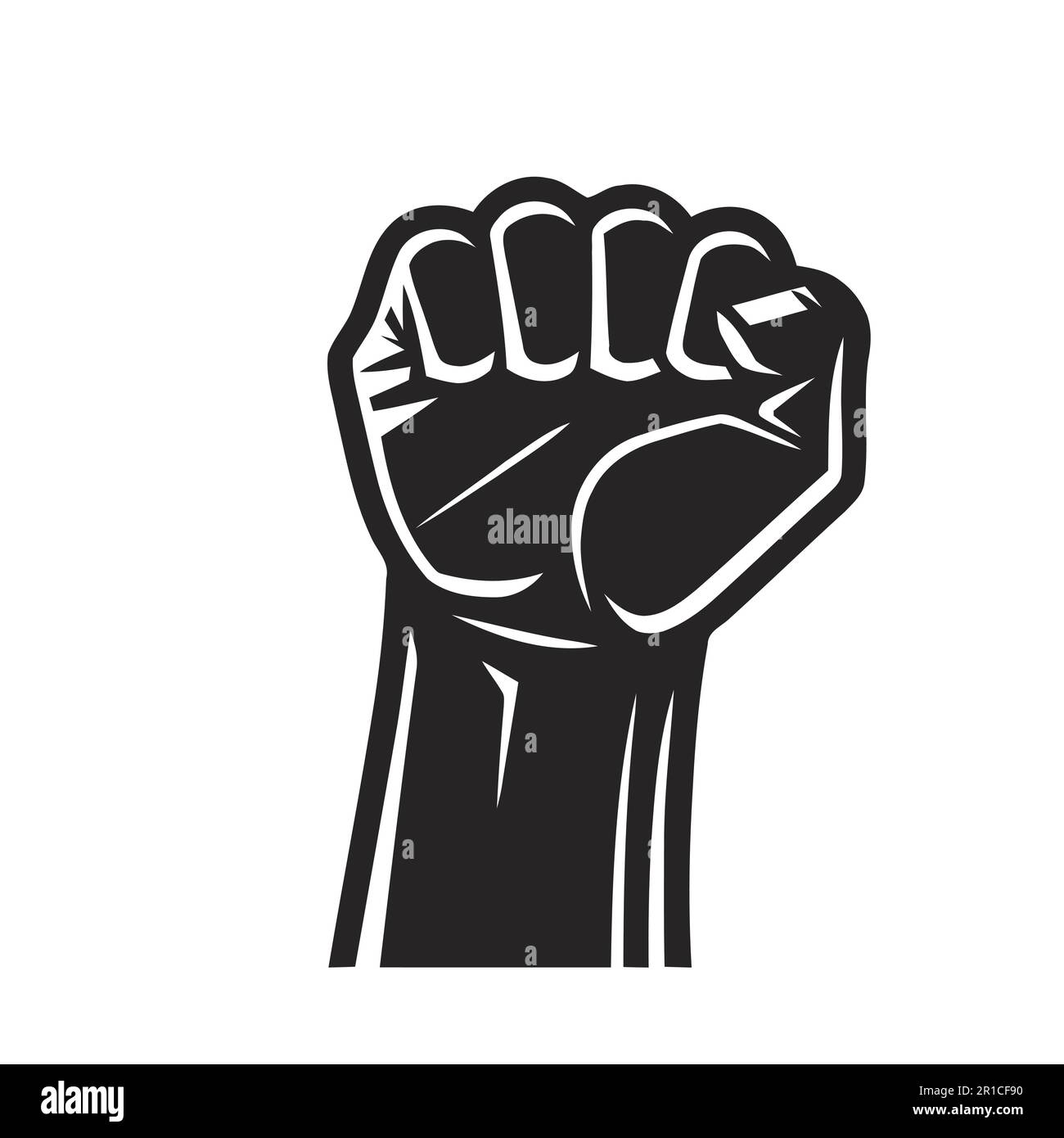 Raised hand with a clenched fist on a white background. Vector ...