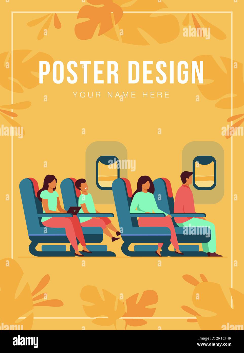 Passengers traveling by plane isolated flat vector illustration Stock ...