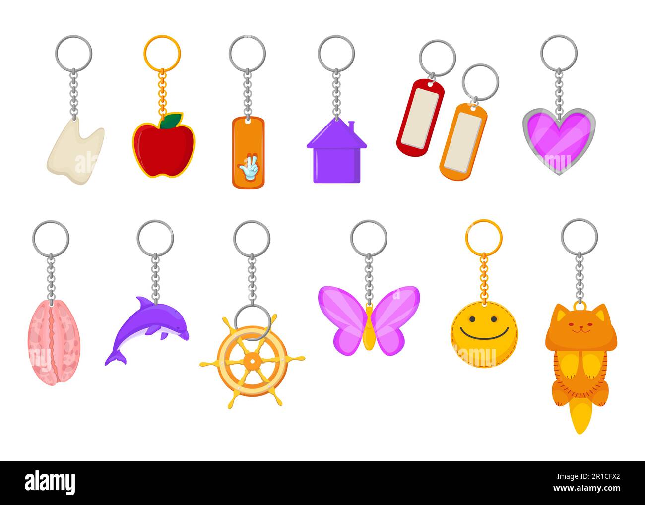 Different metallic keychains vector illustrations set Stock Vector ...