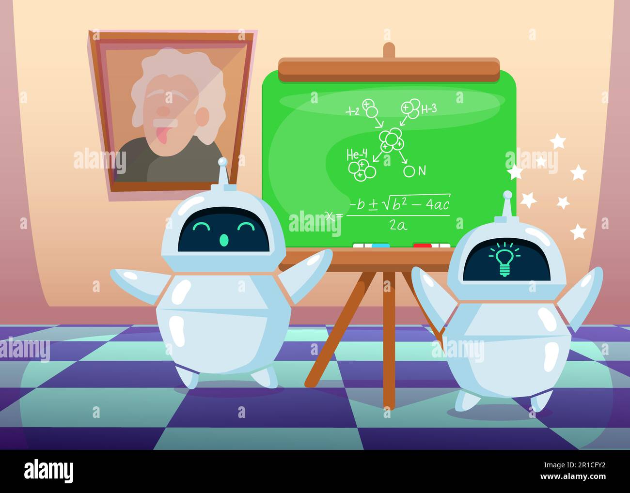 Cartoon cute chatbot making new discovery in field of science Stock ...