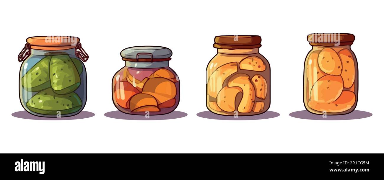 Set of glass jars with various fillings isolated on a white background ...