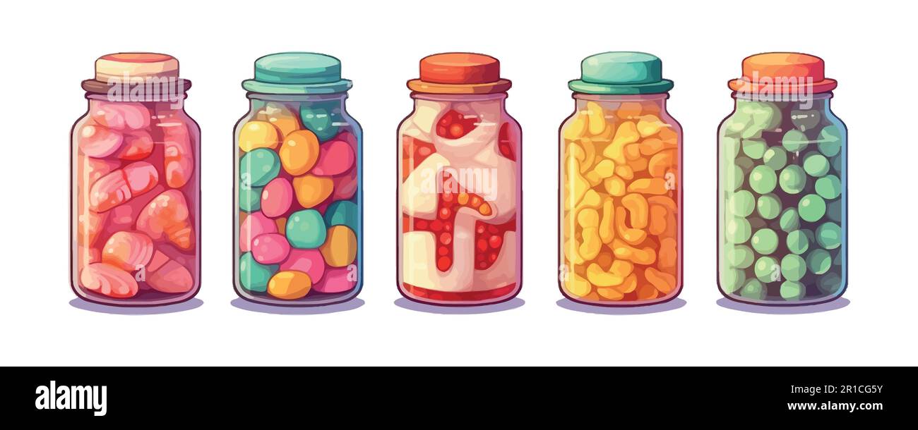 Set of glass jars with various fillings isolated on a white background ...