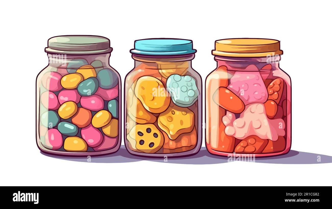 Set of glass jars with various fillings isolated on a white background ...