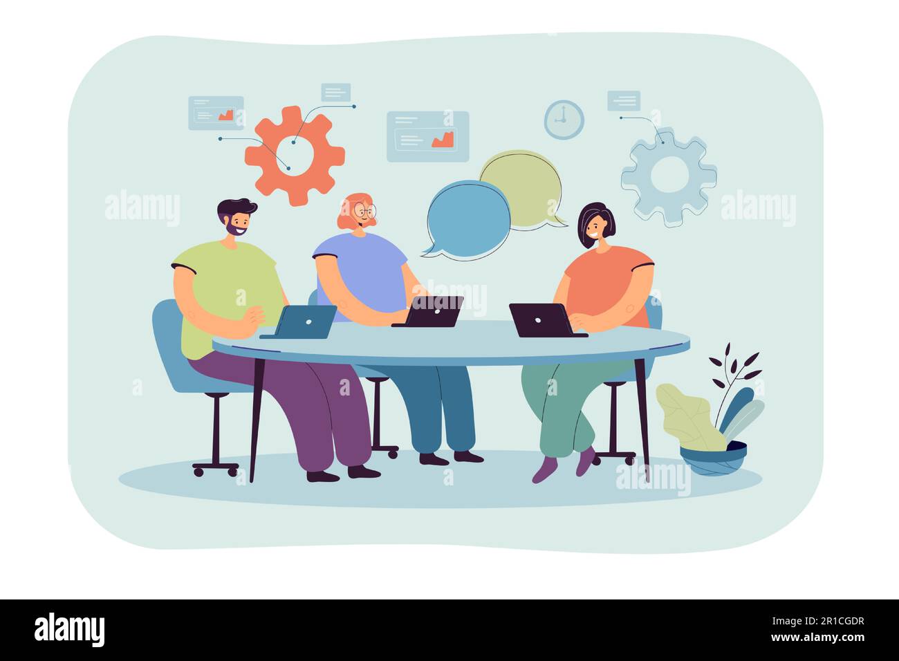 Cartoon team coworking process flat vector illustration Stock Vector ...