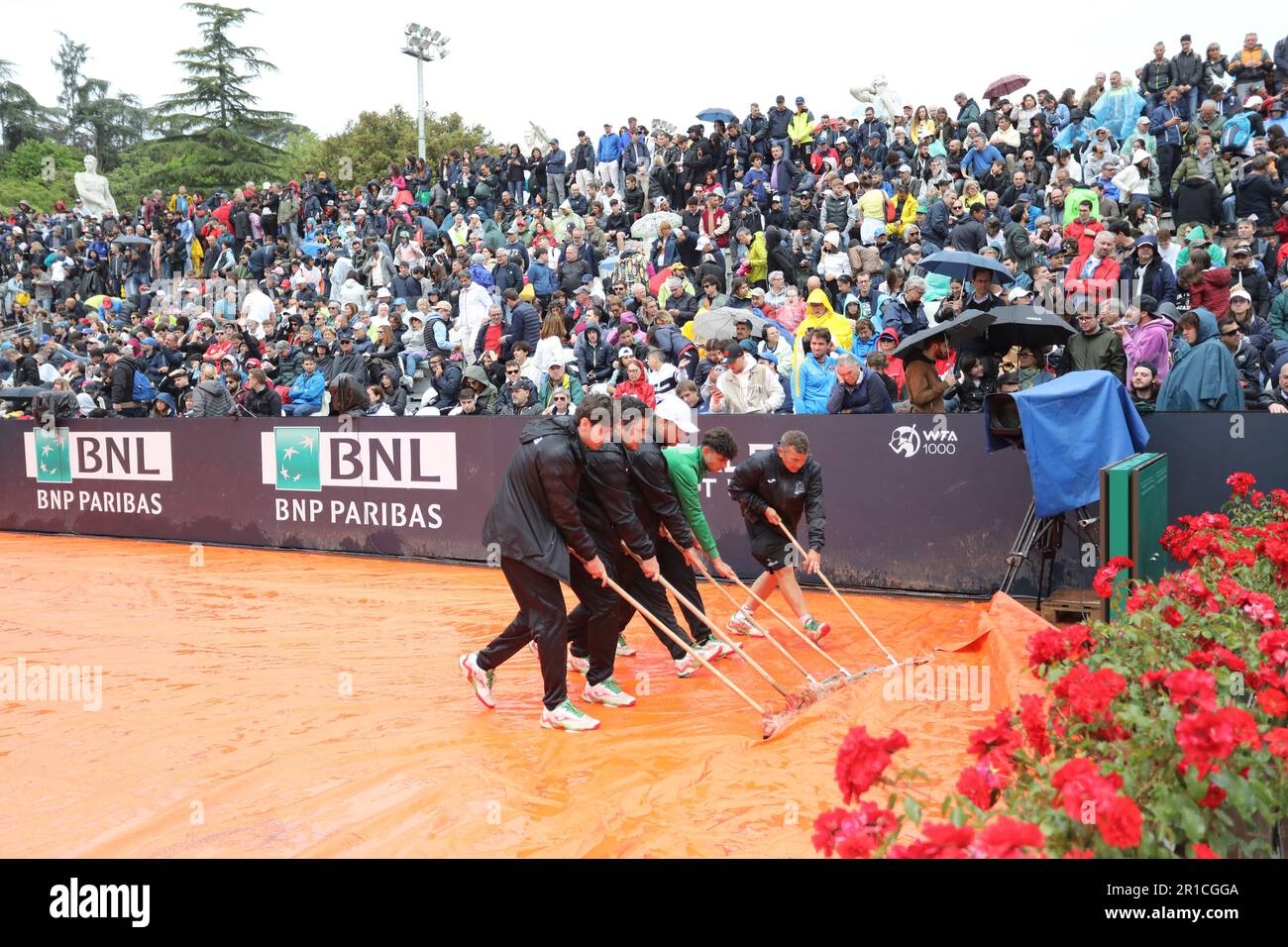Rome, Italy 13.05.2023: Rain in rome stop the match Rublev (Rus) again ...