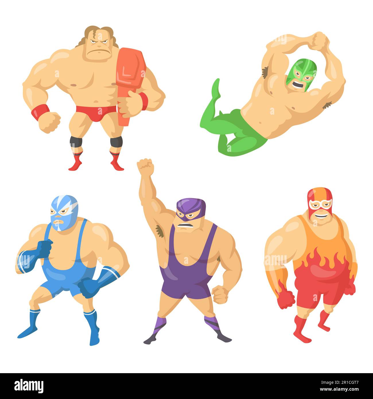 Cartoon set of Mexican wrestler fighters in masks Stock Vector Image ...