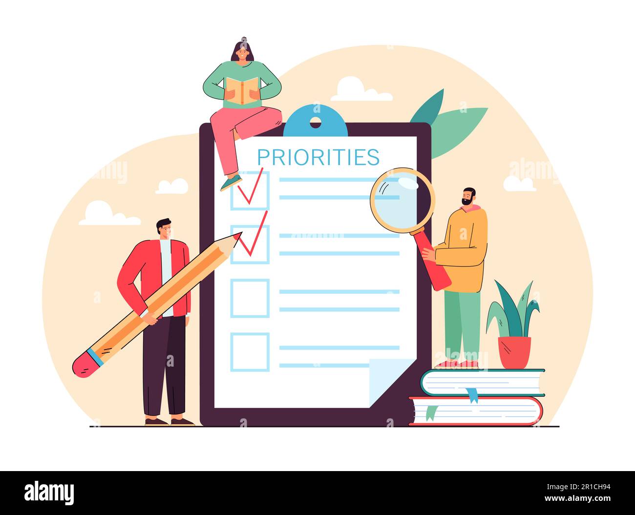 Tiny people doing priorities checklist flat vector illustration Stock ...