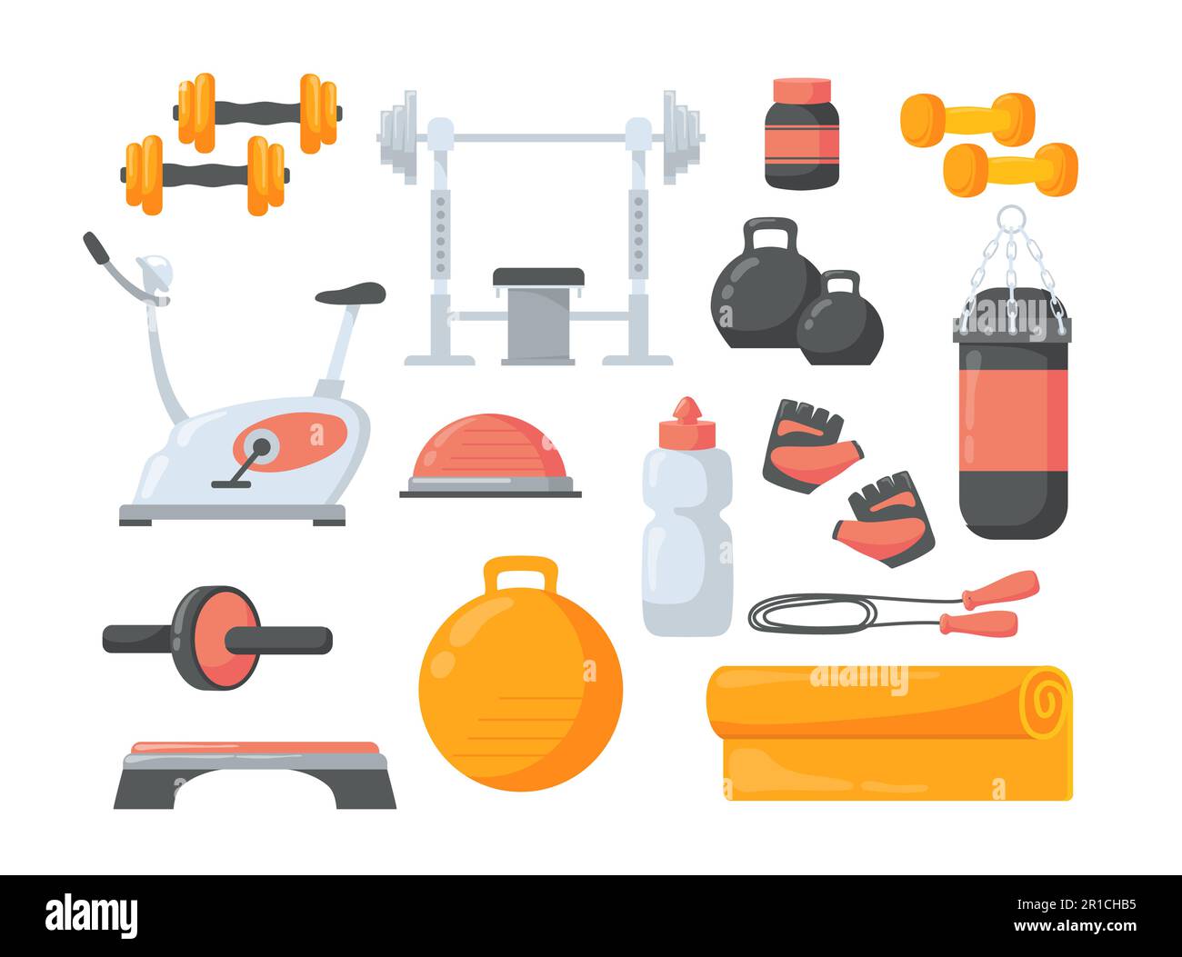 Set of cartoon fitness equipment flat vector illustration Stock Vector ...